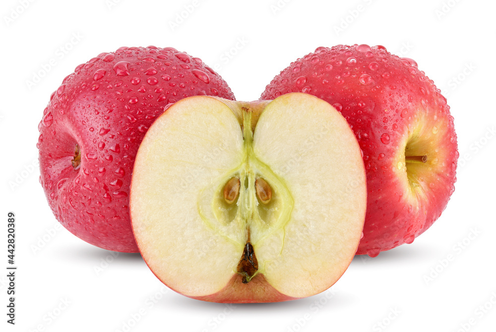 pink lady apples with water drops isolated on white background. full ...