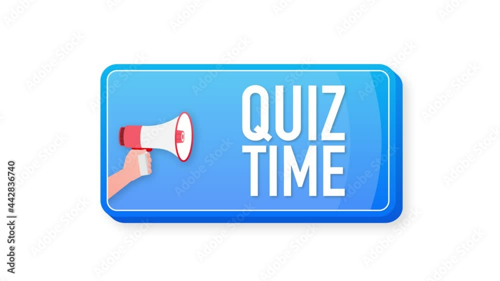 Quiz Time megaphone blue banner in 3D style on white background. Hand ...