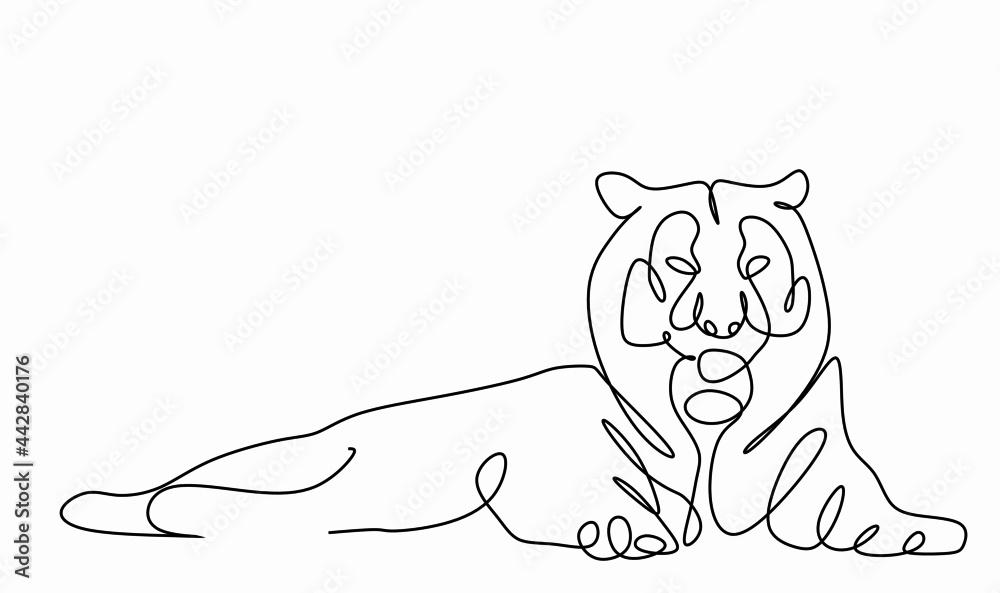 Continuous linear drawing of the tiger symbol for a poster, brochure ...
