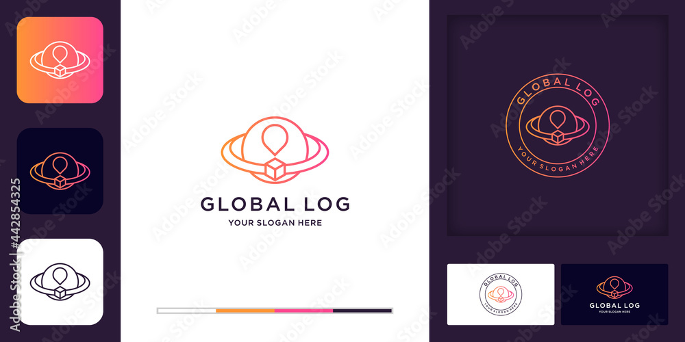 logistics logo space box circle the globe Stock Vector | Adobe Stock