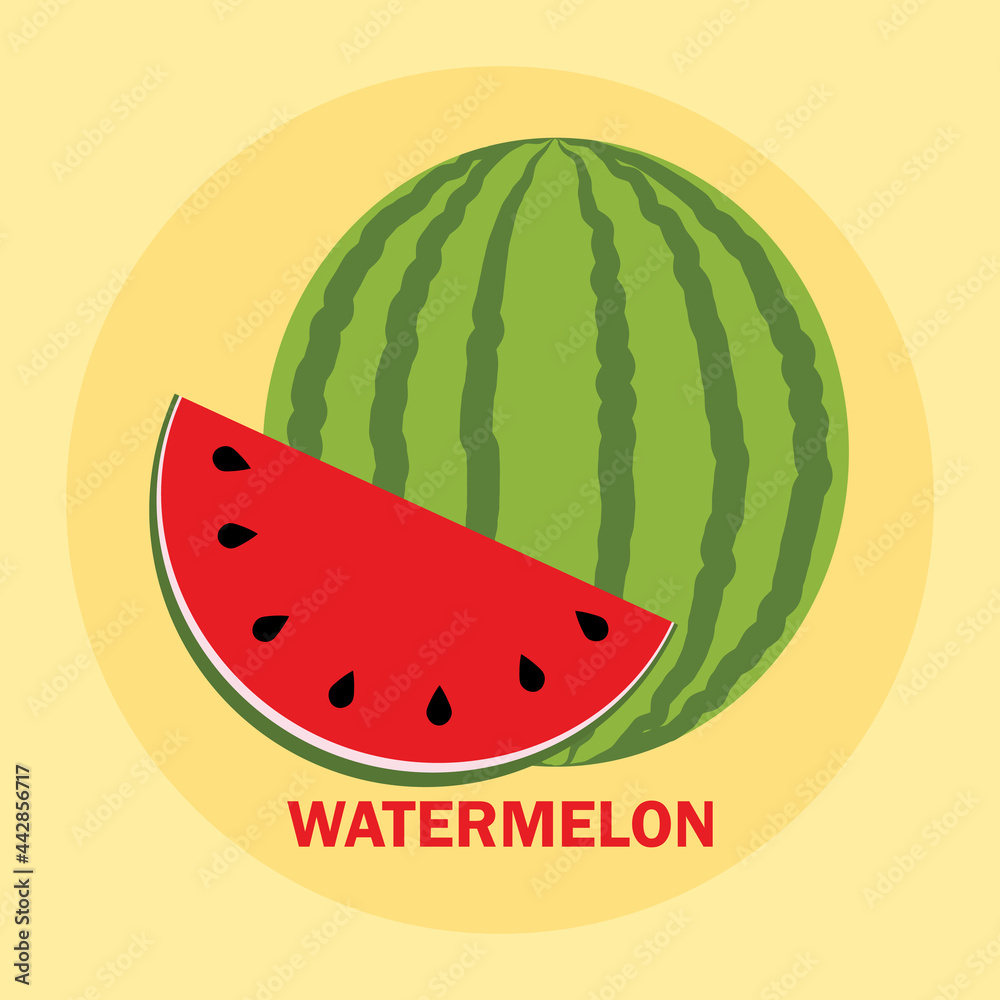 Flat watermelon fresh fruit slice vector png for cute icon and clipart ...