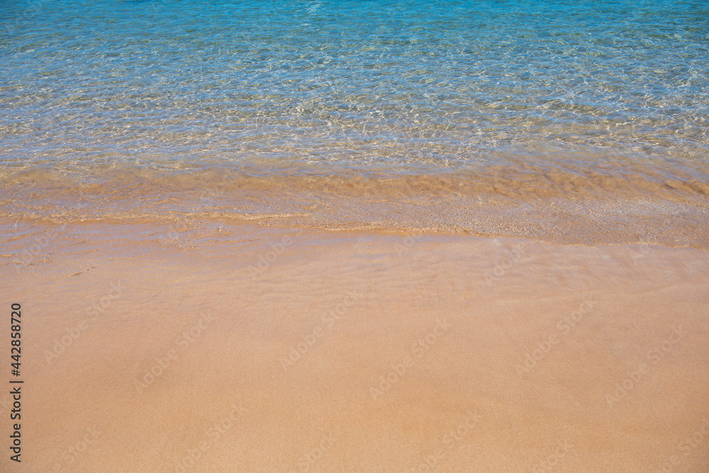 Calm sea beach background. Summer tropical beach with sand. Ocean water ...