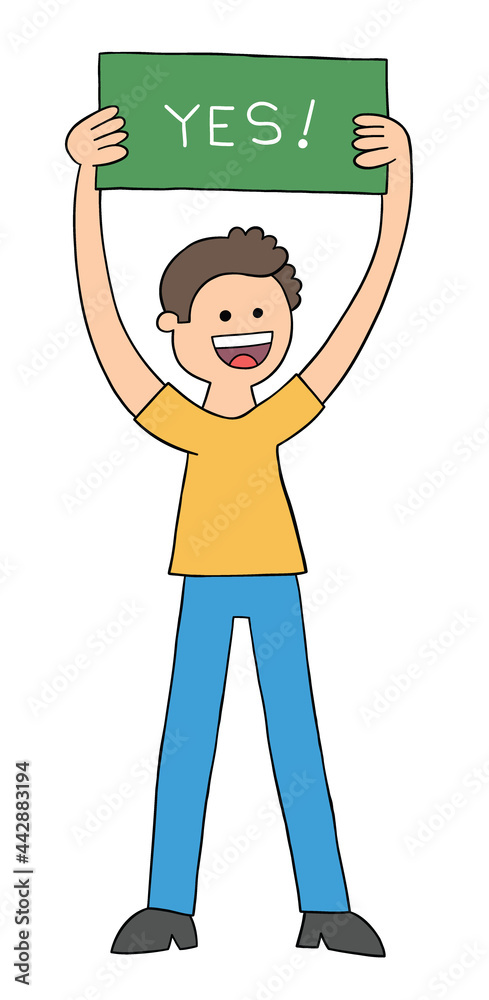 Cartoon man holding YES sign, svector illustration Stock Vector | Adobe ...