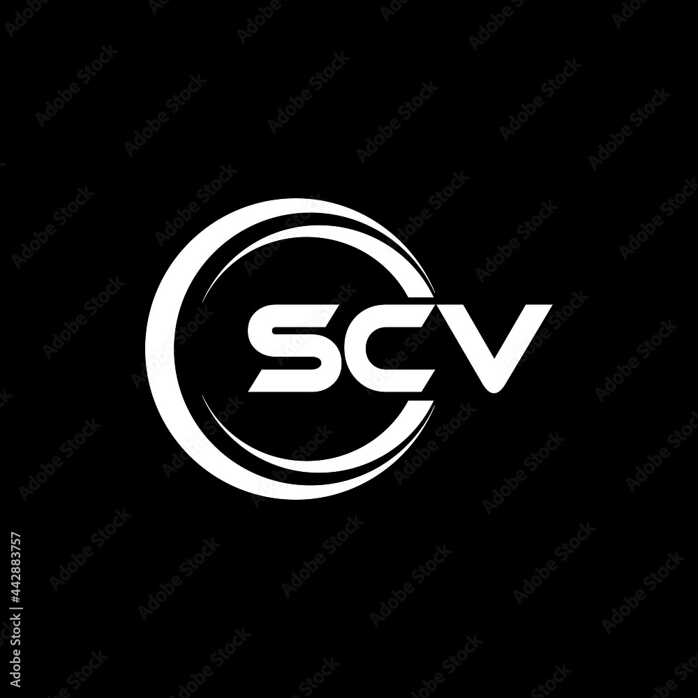 Vecteur Stock SCV letter logo design with black background in ...