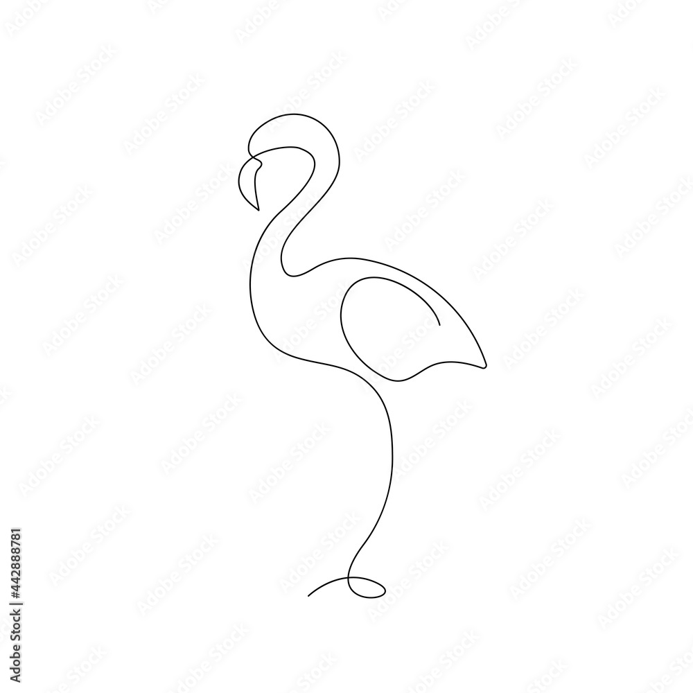 Flamingo Continuous Line Drawing. One Line Bird Flamingo Simple Contour ...