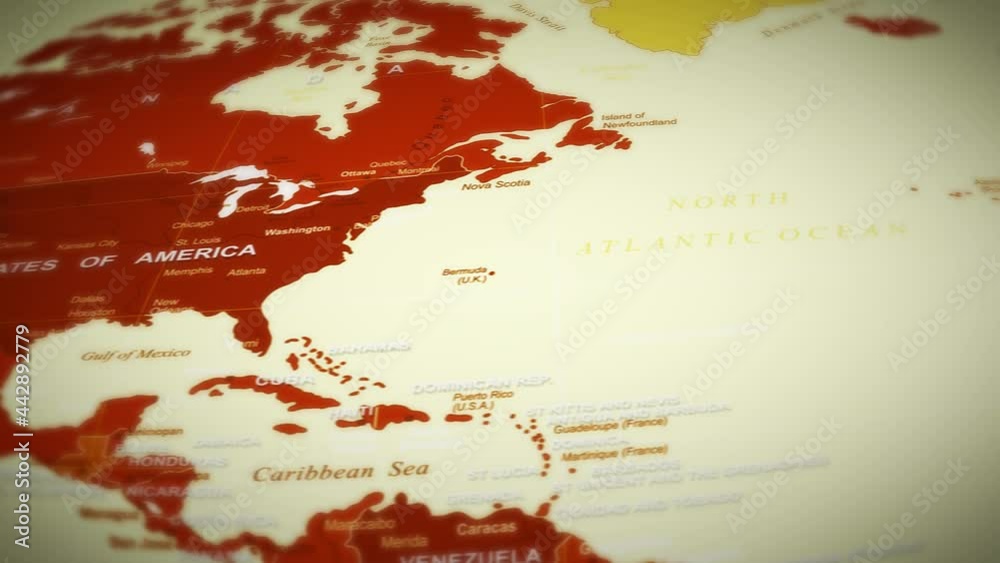 World Map Flight Over Background/ 4k animation of a multicolored world ...