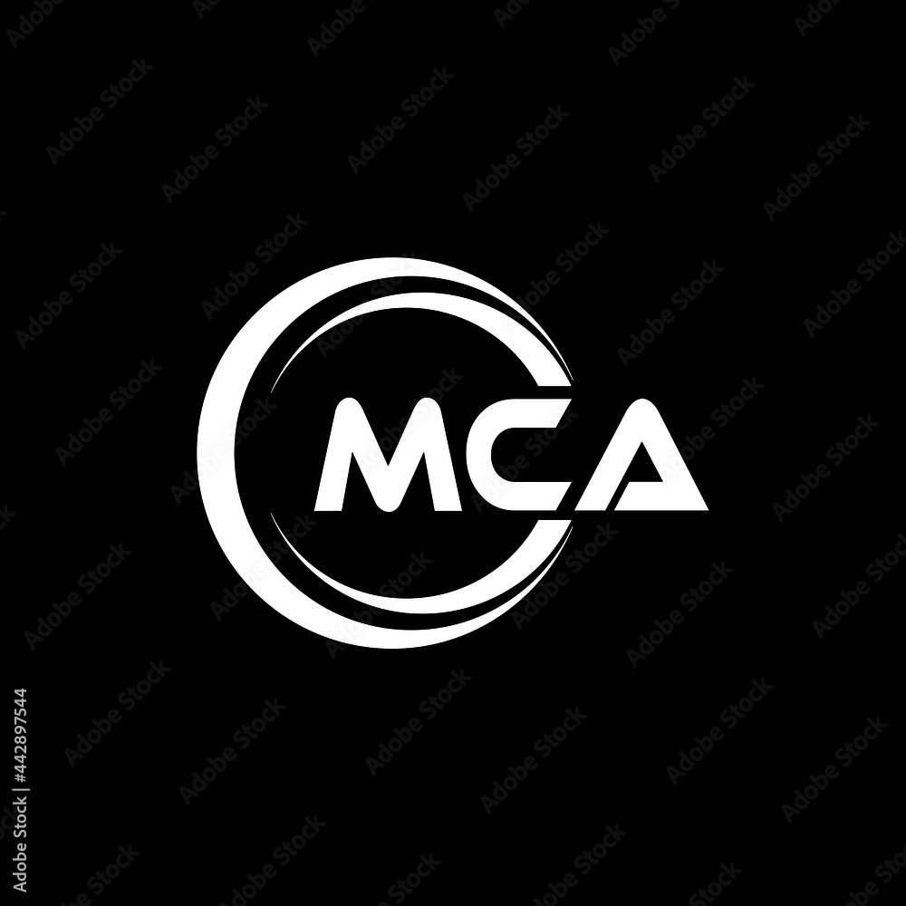MCA letter logo design with black background in illustrator, vector logo modern alphabet font ...
