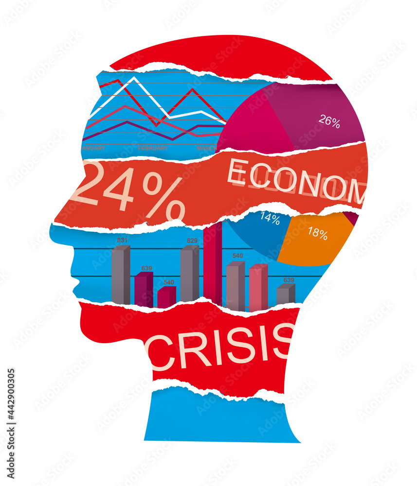 Economist, economy crisis, manager head silhouette. Male head ...