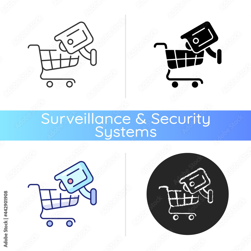 Tracking customers with surveillance camera icon. Shoplifting ...