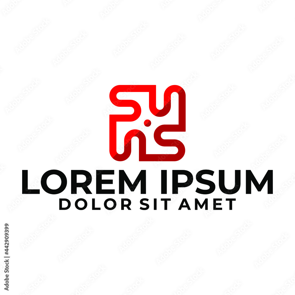 Initial letter S, SS, S4 or 4S logo template with geometric line art illustration in flat design ...