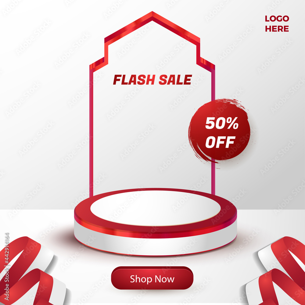 realistic red white podium display product for indonesian Merdeka sale ...