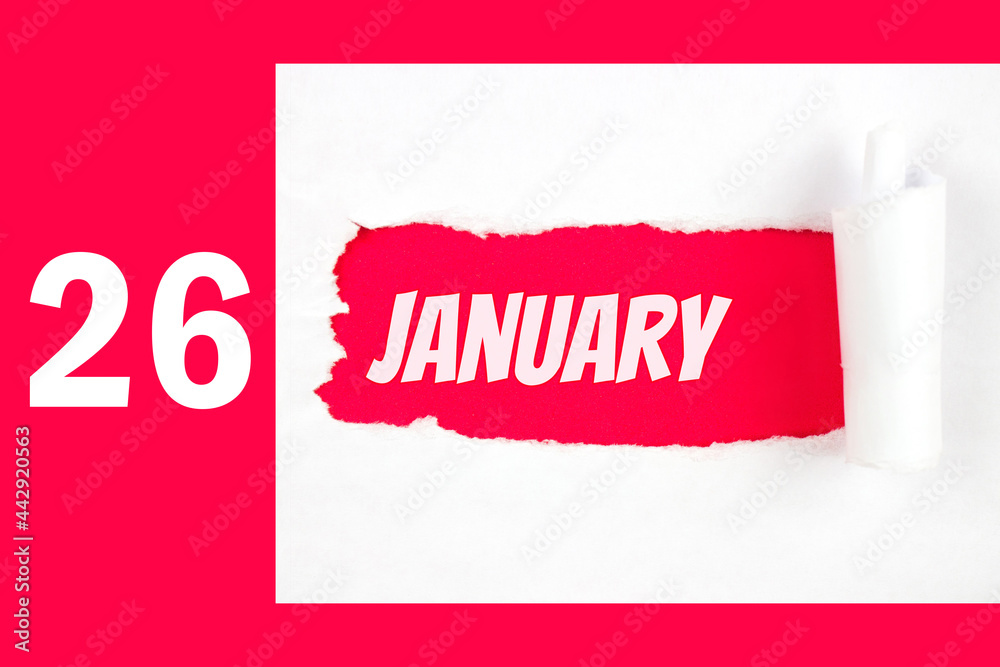 January 26th. Day 26 of month, Calendar date. Red Hole in the white ...