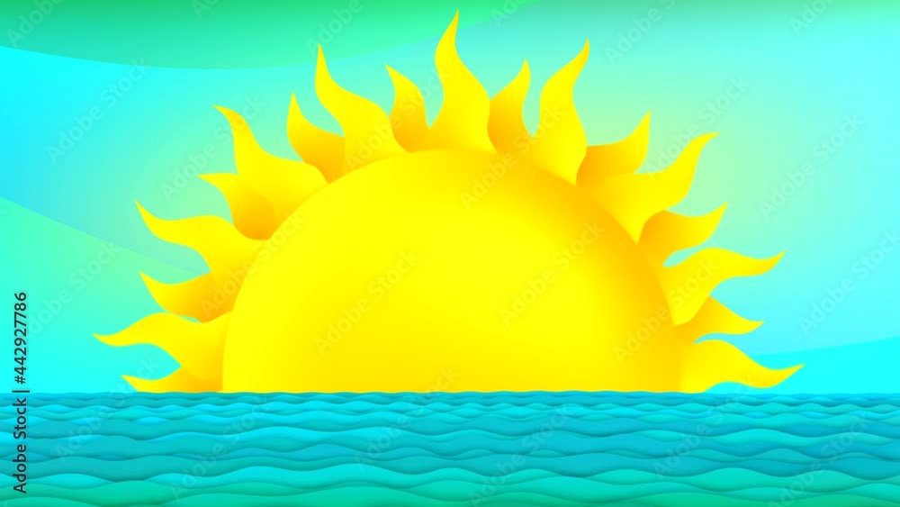 Cartoon sun on simple sea landscape background animation. Good for any ...