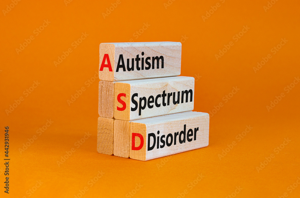 ASD, autism spectrum disorder symbol. Wooden blocks with words 'ASD ...
