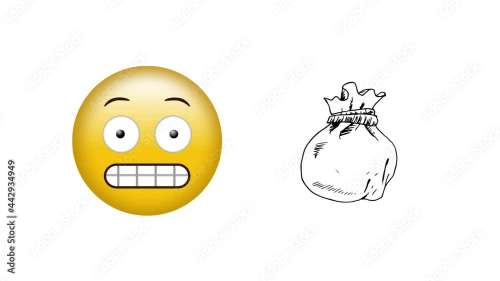 Animation of surprised emoji and money sack social media emoji icons ...