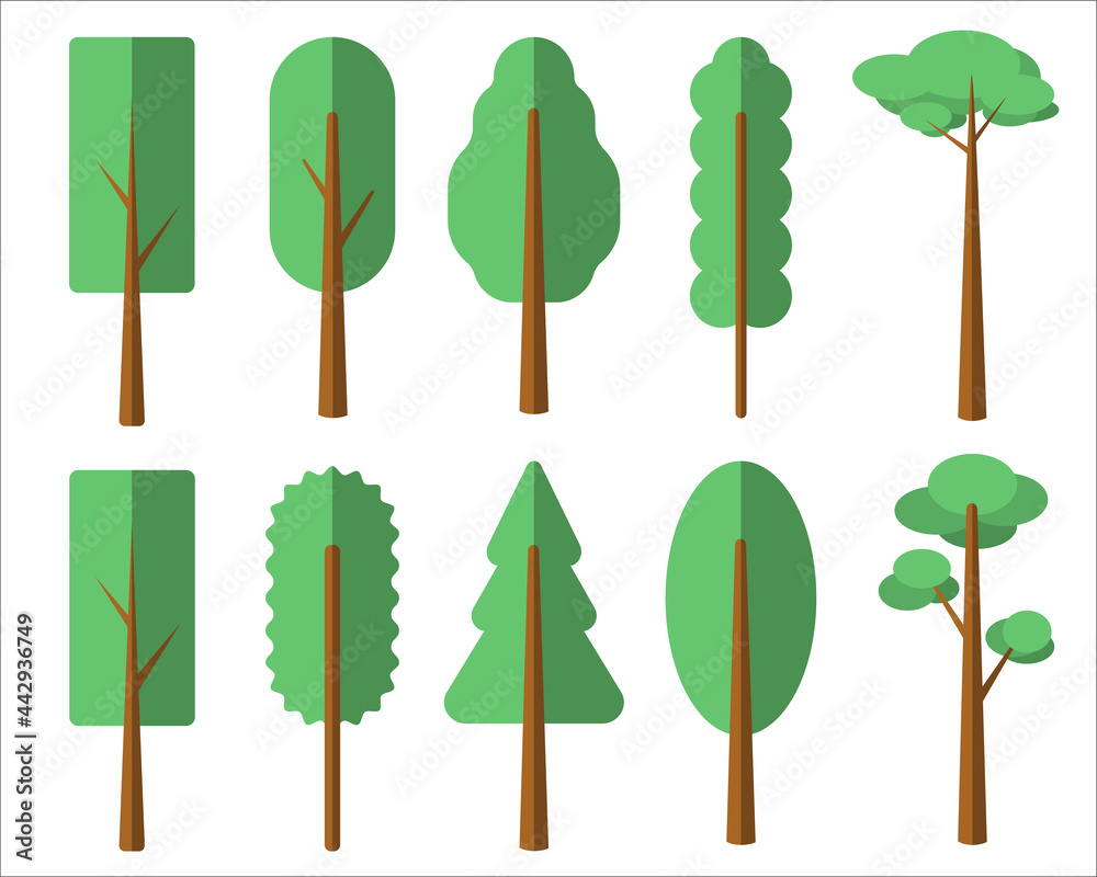 Vector clipart of a set of trees in flat style in simple geometric ...