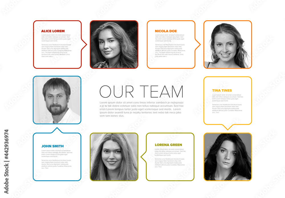 Company Team Color Presentation Layout with Black and White Photos ...
