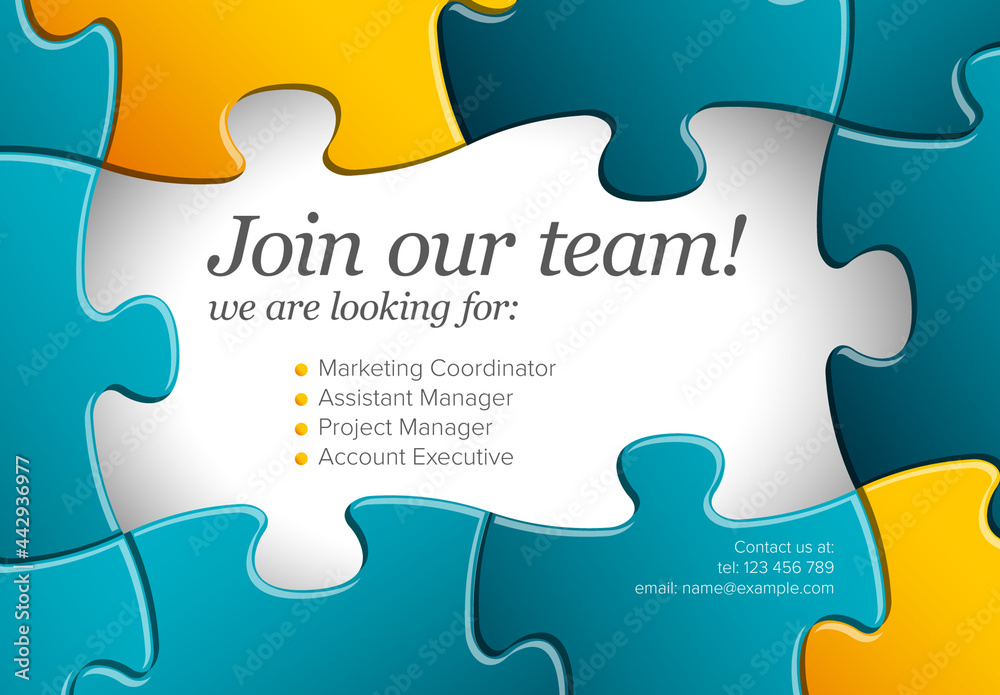 We Are Hiring Minimalistic Puzzle Flyer Layout Stock Template | Adobe Stock