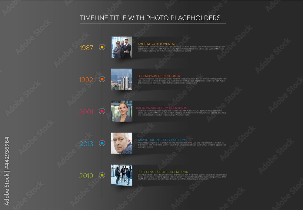 Simple Dark Minimalistic Square Photo Timeline Layout Stock Template ...