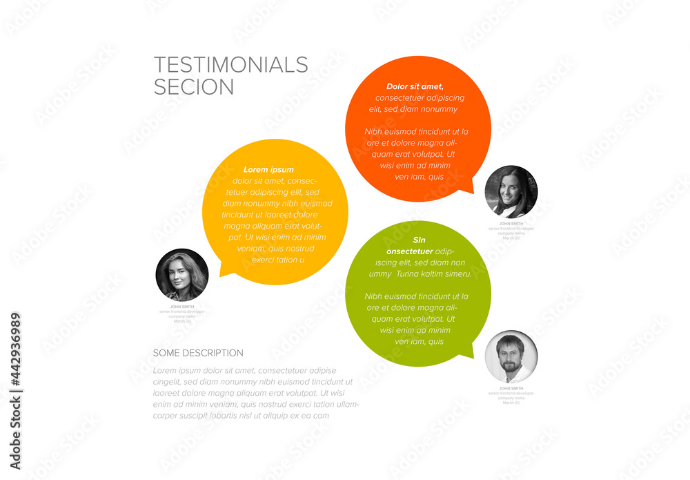 Color Testimonials Circle Speech Bubbles Review Section Layout Layout ...