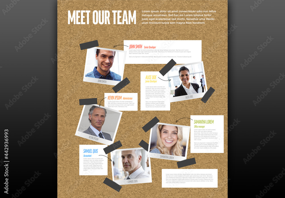 Meet Out Team Color Presentation Layout Page with Photos Styled as ...