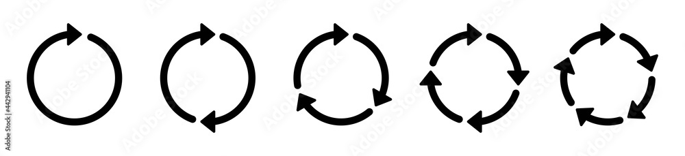 Circle arrows icon set. Round reload sign, repeat icon, rotate arrow ...