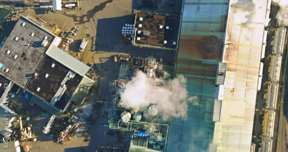 Aerial top view system chemical industry with of detail of a heavy ...