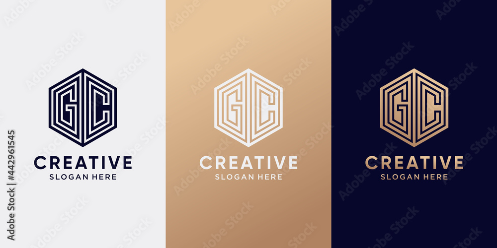 Creative monogram logo design initial letter GC with line art style and ...