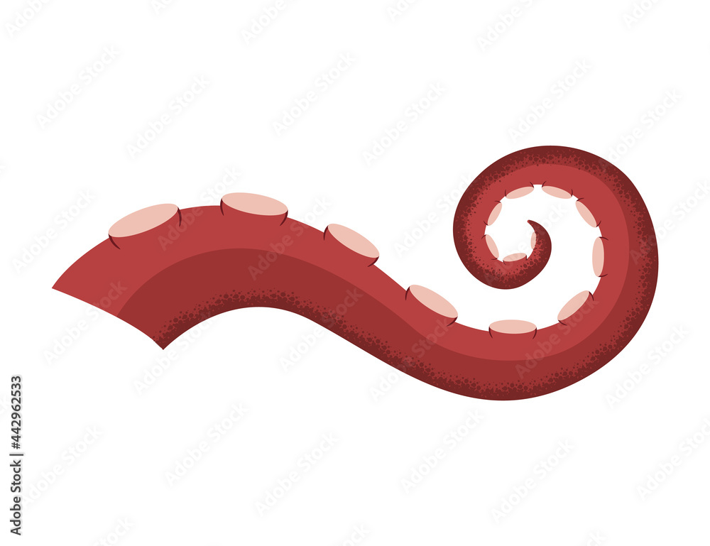Octopus tentacle on white background. Sea squid vector cartoon icon ...