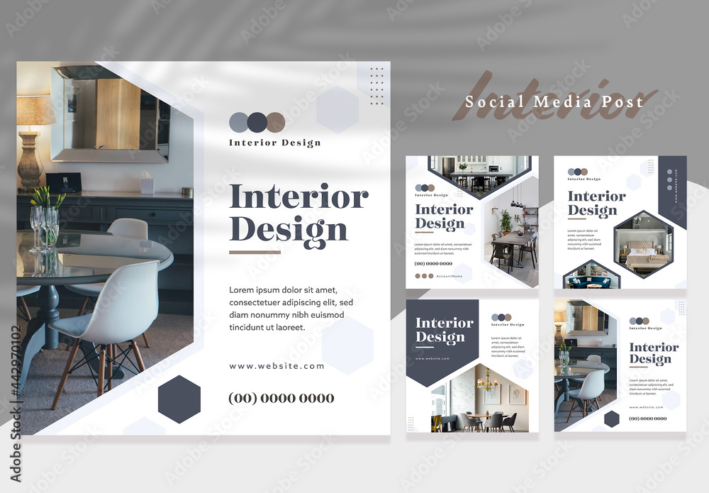 Interior Design Social Media Post with Dark Accent Stock Template ...
