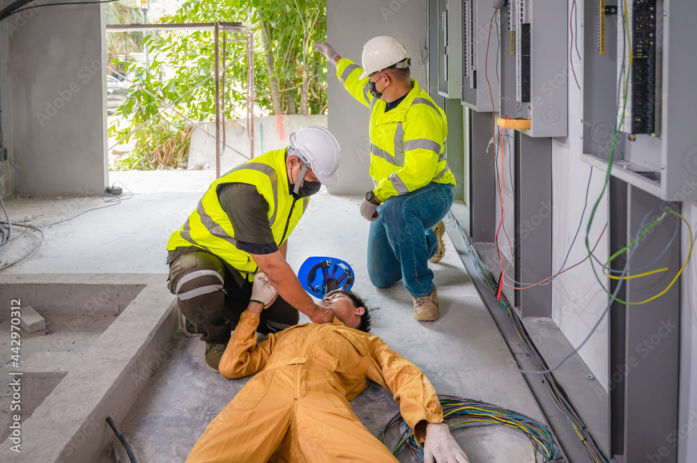 Electric worker suffered an electric shock accident unconscious. Safety ...