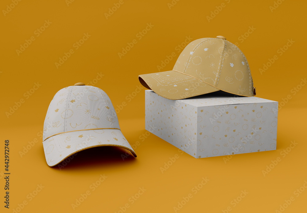 Two Caps with Box Mockup Stock Template | Adobe Stock