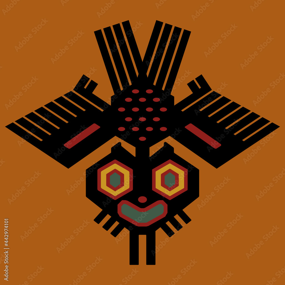 Stylized flying owl bird. Ancient Peruvian animal motif from Paracas ...
