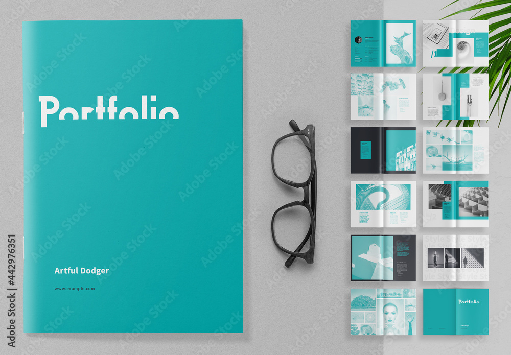 Portfolio Layout with Blue Accents Stock Template | Adobe Stock