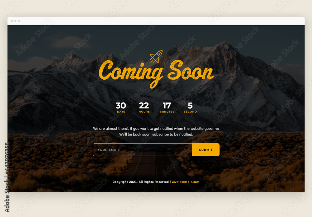 Coming Soon Page Layout with Orange Accents Stock Template | Adobe Stock