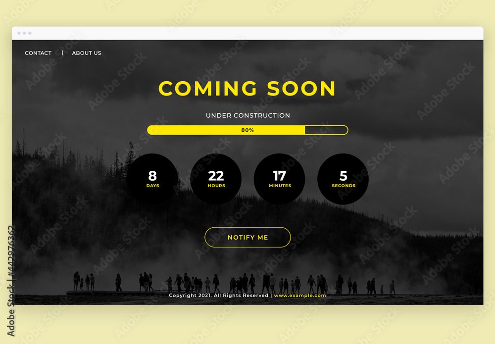 Coming Soon Under Construction Page Layout with Yellow Accents Stock ...