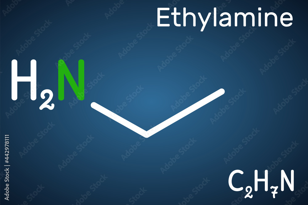 Ethylamine, ethanamine, aminoethane, ethyl amine molecule. It is two ...