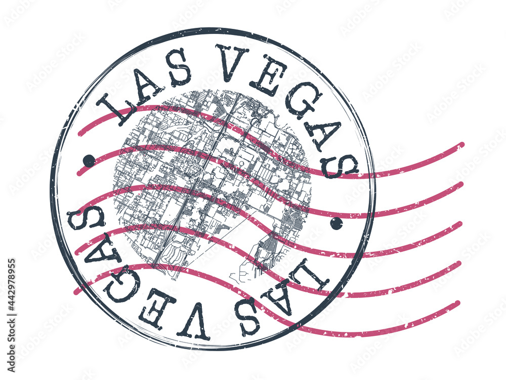 Las Vegas, NV, USA Stamp Map Postal. Silhouette Seal Roads and Streets ...
