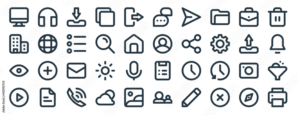 linear pack of essential elements line icons. linear vector icons set ...