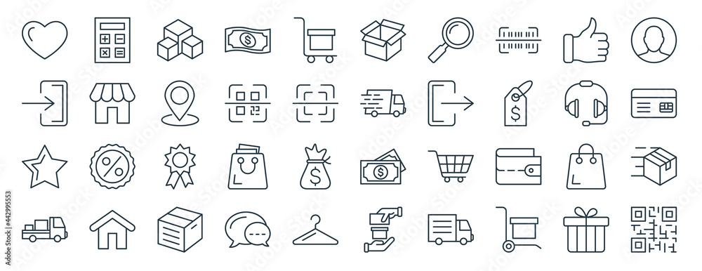 linear pack of e commerce line icons. linear vector icons set such as ...