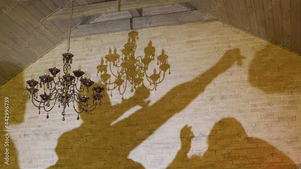 Silhouettes and shadows of people on the wall who are having fun ...