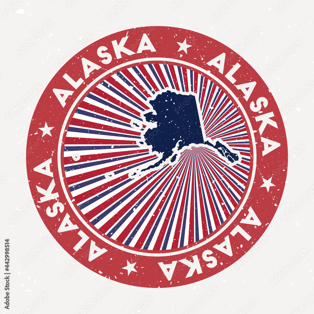 Alaska round stamp. Logo of us state with state flag. Vintage badge ...