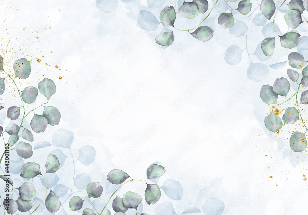 Pale leaves - botanical design banner. Floral pastel watercolor border ...