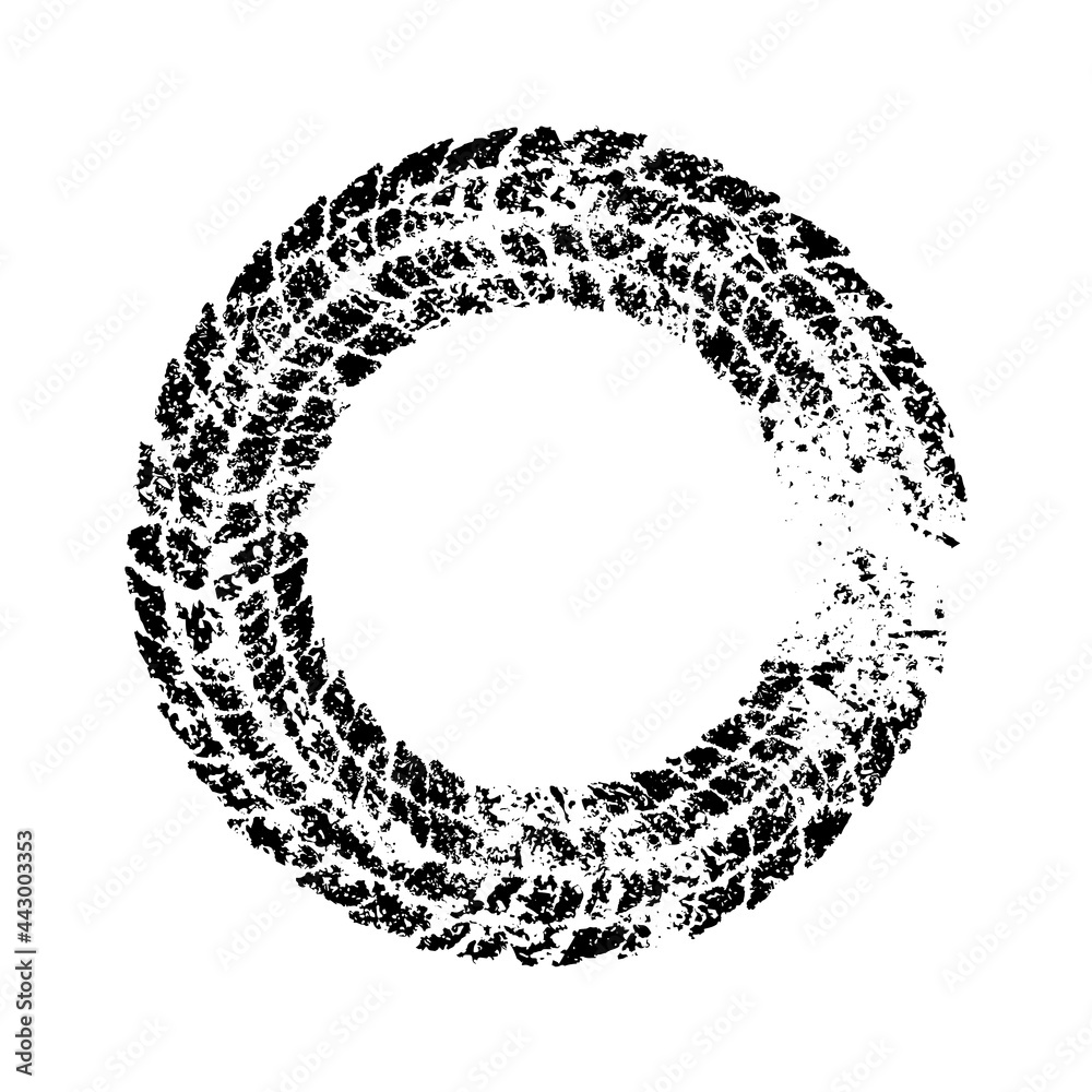 Vector tire track rounded frame. Distress textures. Isolated. Grungy ...