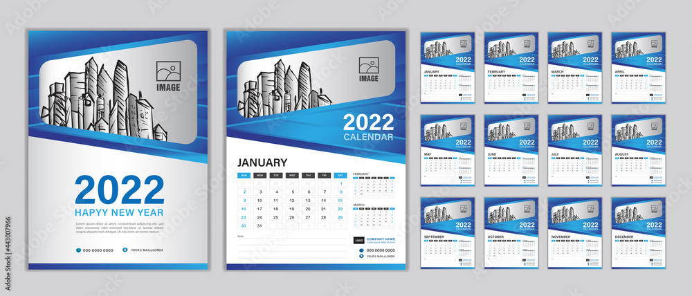 Wall Calendar 2022 template Set, Set Desk calendar 2022 year, Happy new ...
