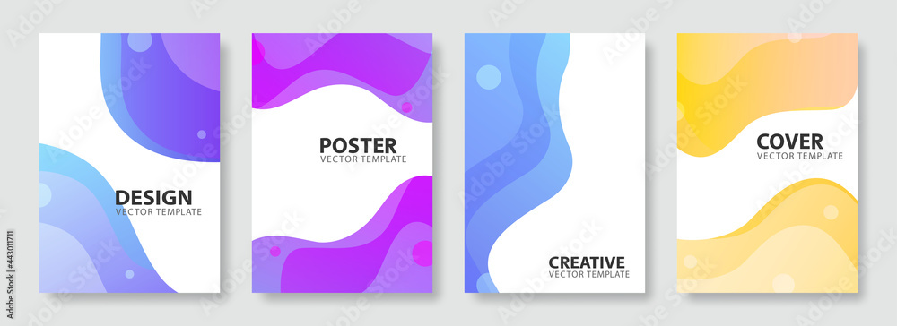 Set of gradient color cover design template with fluid waves shapes ...