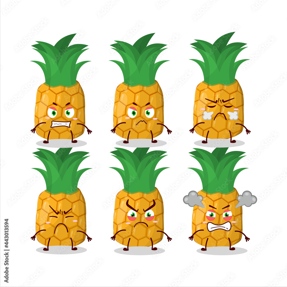 Pineapple cartoon character with various angry expressions Stock Vector ...