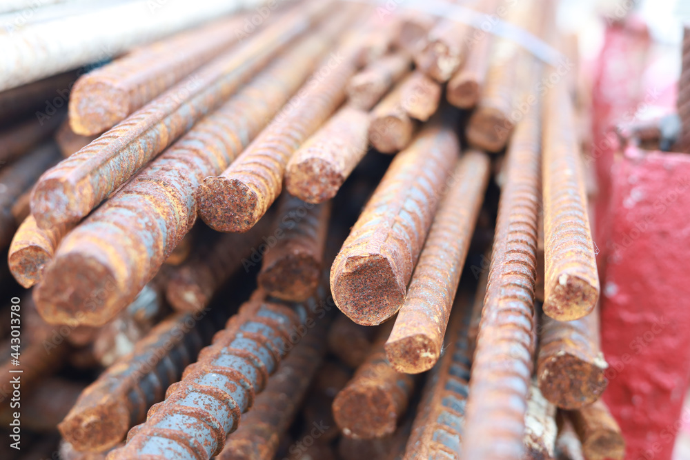Reinforcement steel rod and deformed bar with rebar at construction ...
