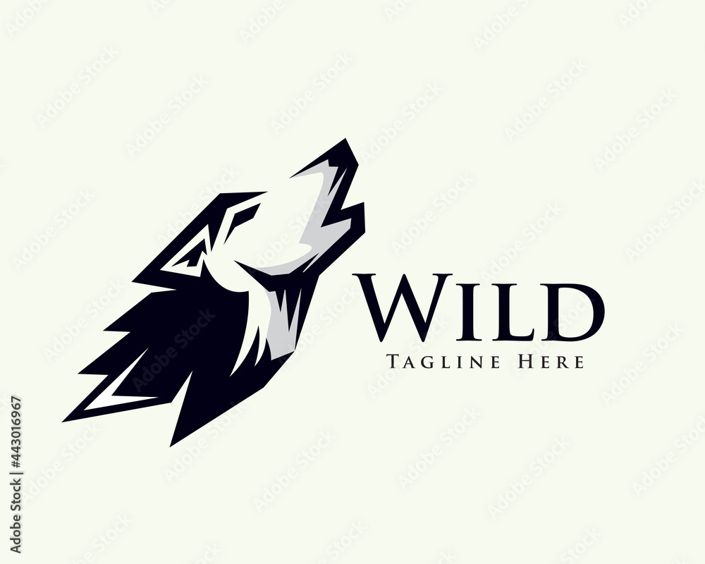 Vetor de head wolf howling side view drawing art logo design ...