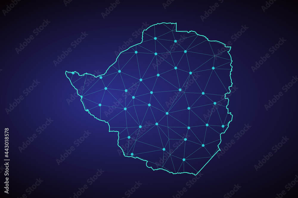 Map of Zimbabwe. Wire frame 3D mesh polygonal network line, design ...